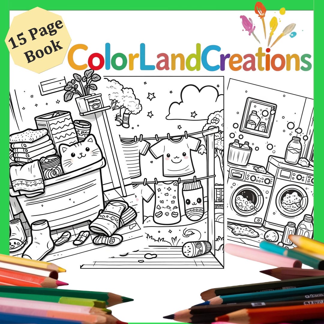 Laundry Room Coloring Book: 15 Whimsical Pages for Kids (PDF Download ...