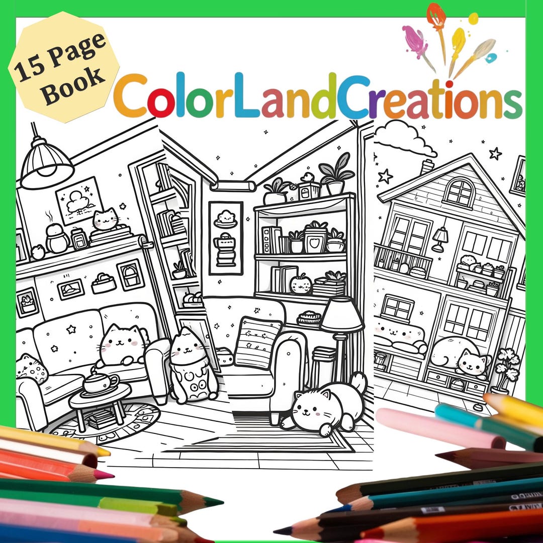 Cozy House Interior Coloring Book for Kids - 15 Printable Pages of ...