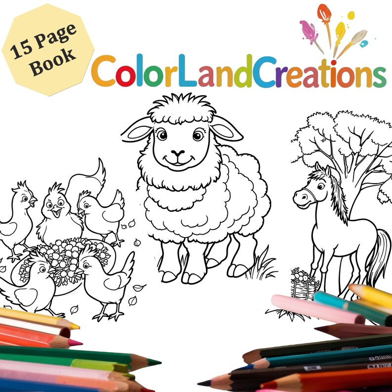 Cute and Cozy Farm Animals Coloring Book for Kids 15 Printable Pages of ...