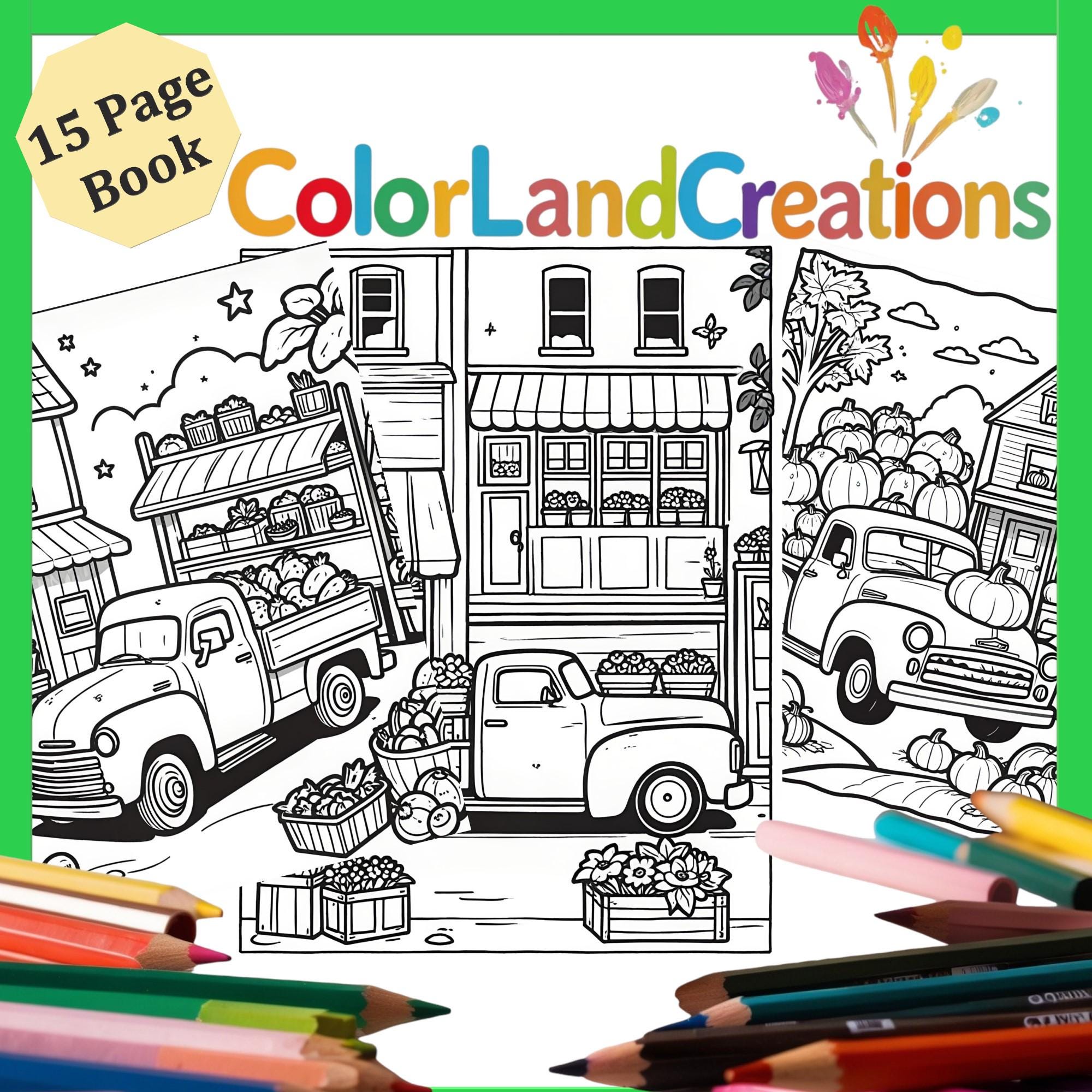 Fun Pickup Truck Adventures Coloring Book - 15 Unique Pages of Vintage ...