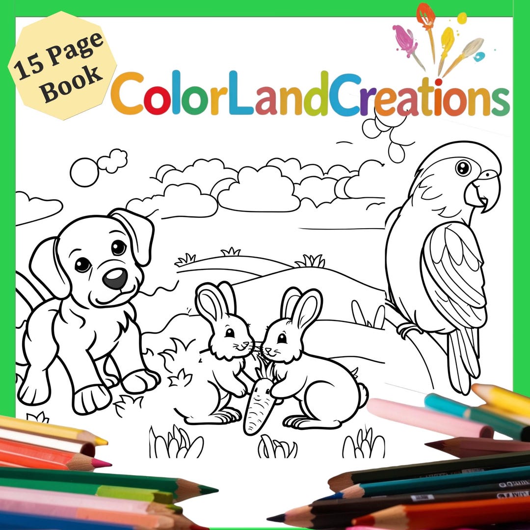 Cute Pets at Play Coloring Book for Kids - 15 Printable Pages of Cats ...