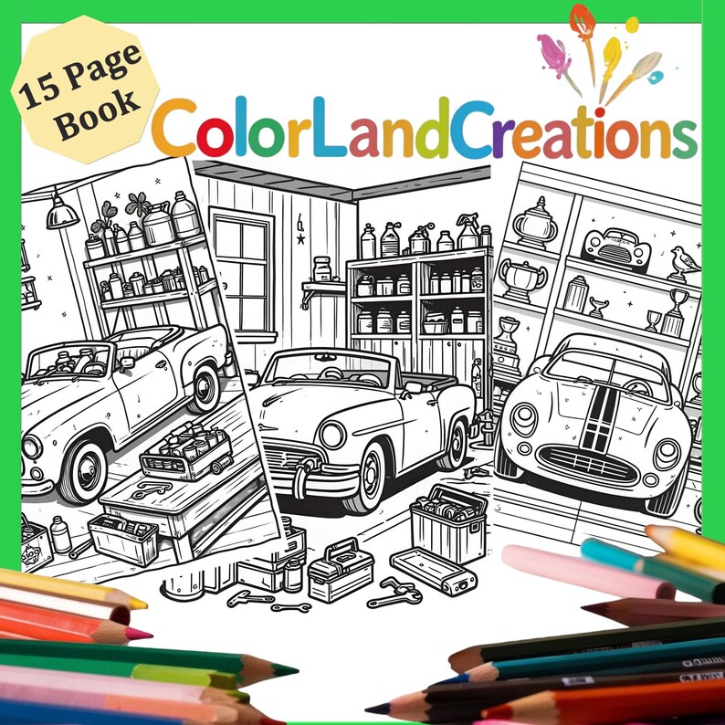 Old Car Enthusiast Coloring Book: 15 Digital Pages of Classic Car ...