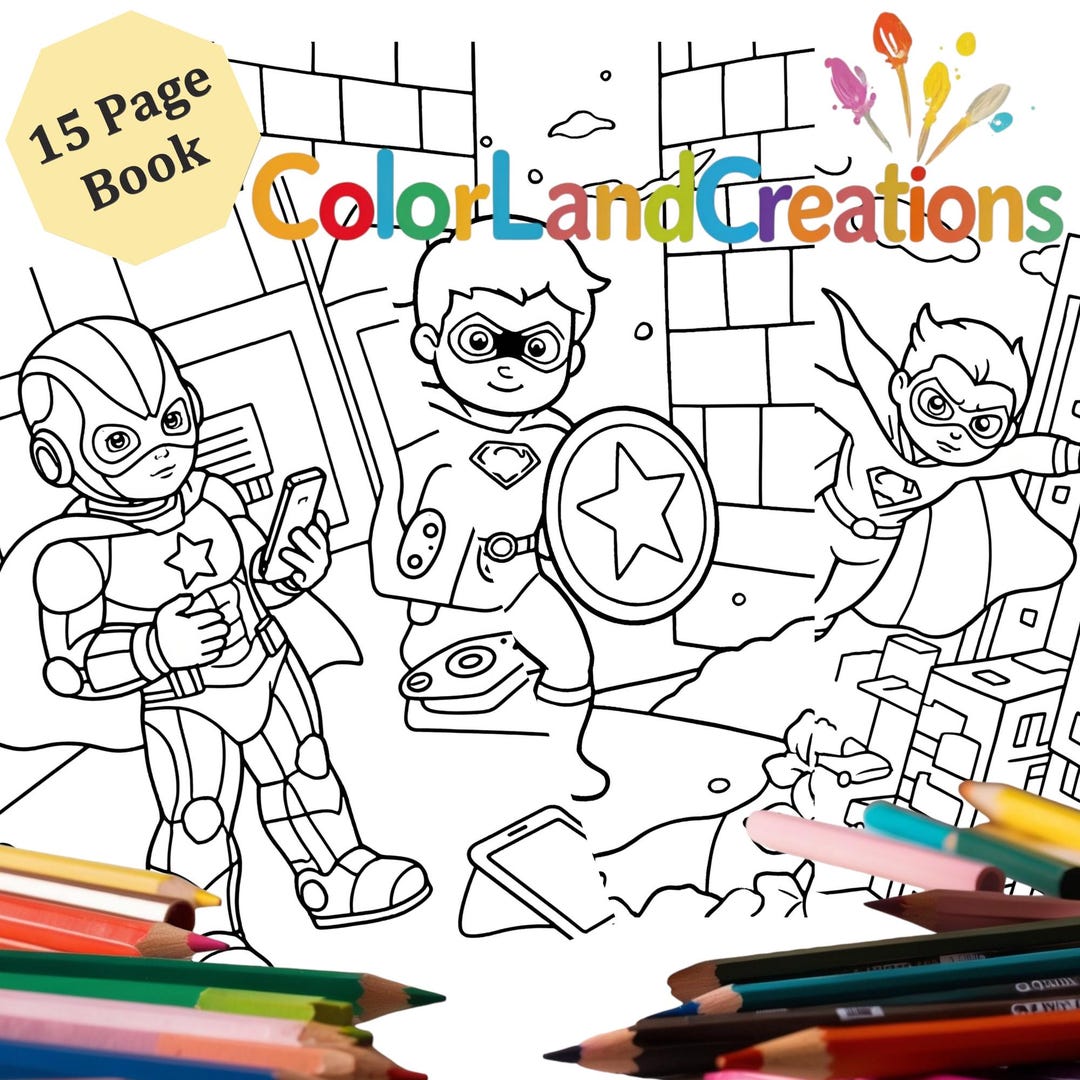 Superhero Action Coloring Book for Kids - 15 Printable Pages of Flying ...