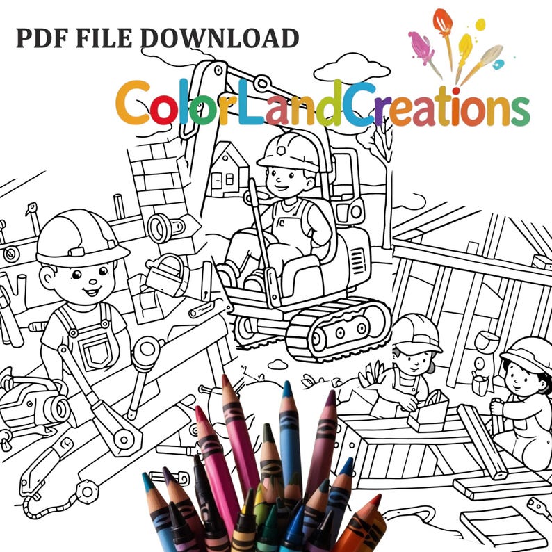 Construction Coloring Book: Trucks, Cranes, and Building Fun (PDF) - Etsy