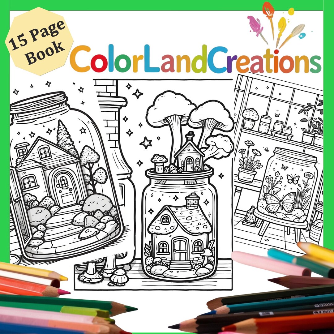 Cute Tiny Worlds Coloring Book for Kids - 15 Pages of Magical Miniature ...