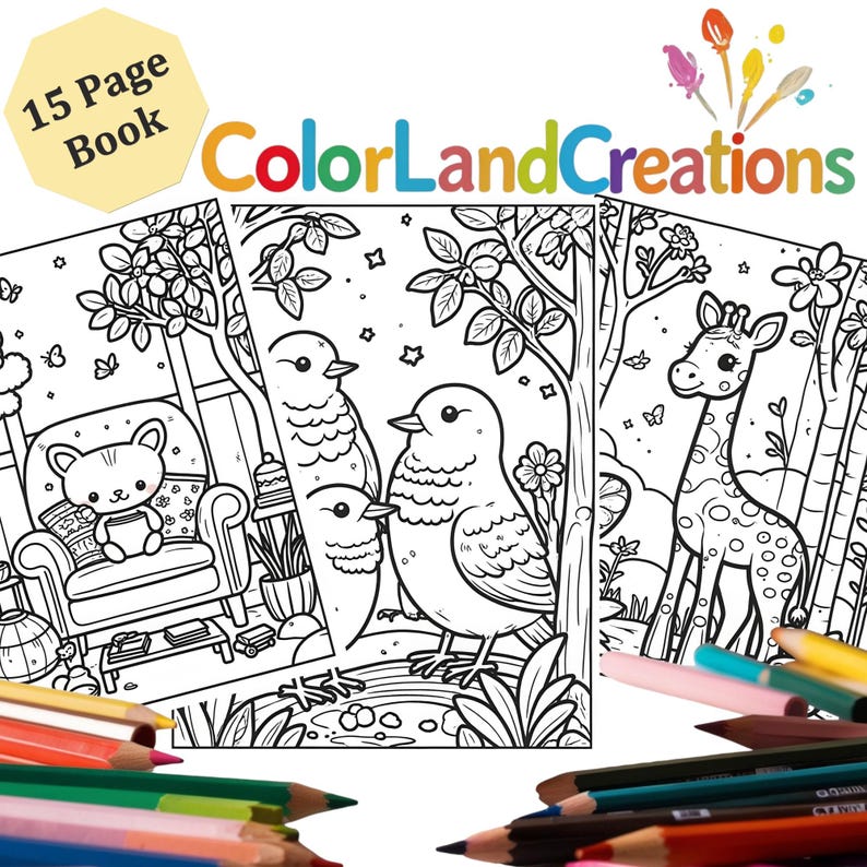 Cute Springtime Moments Coloring Book for Kids - 15 Printable Pages of ...