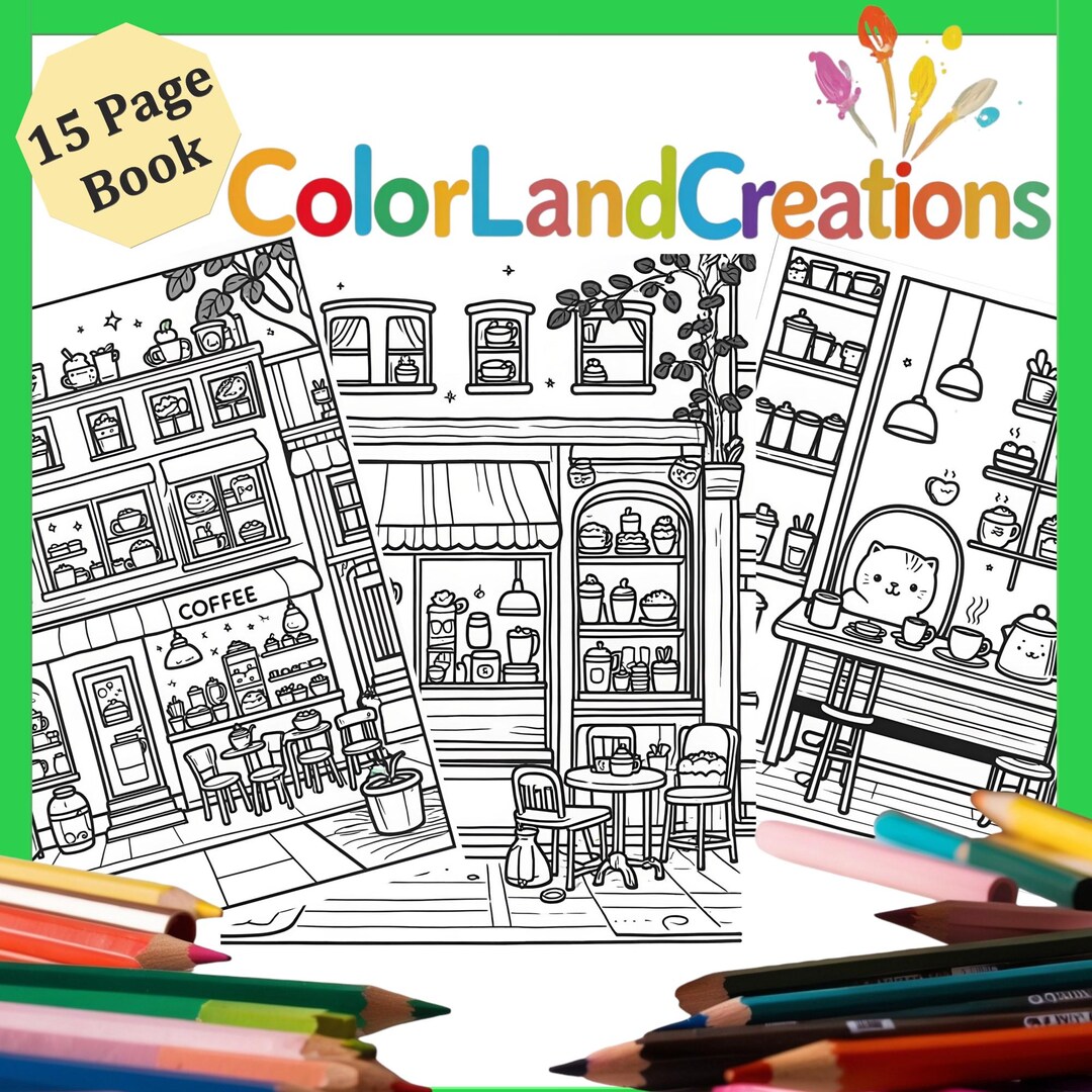 Cozy Coffee Shop Coloring Book for Kids - 15 Printable Pages of ...
