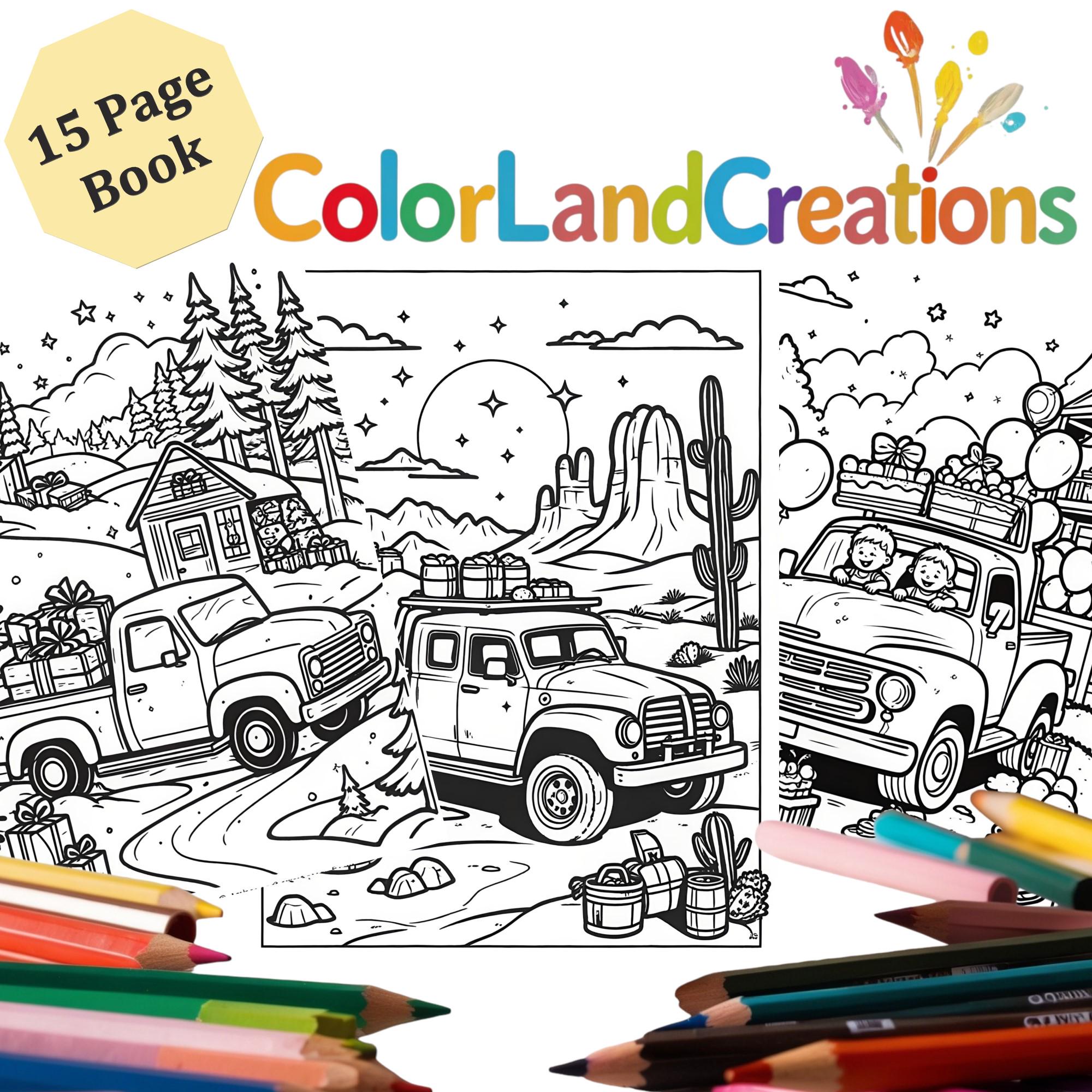 Fun Pickup Truck Adventures Coloring Book - 15 Unique Pages of Vintage ...