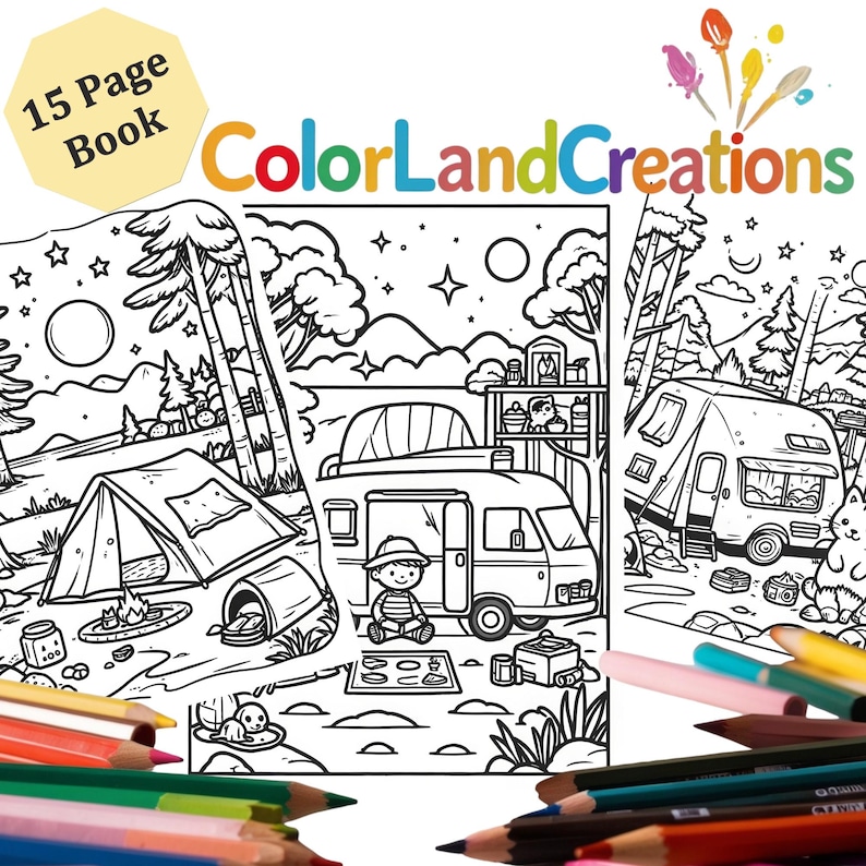 Enchanted Forest Camping Coloring Book for Kids - 15 Printable Pages of ...