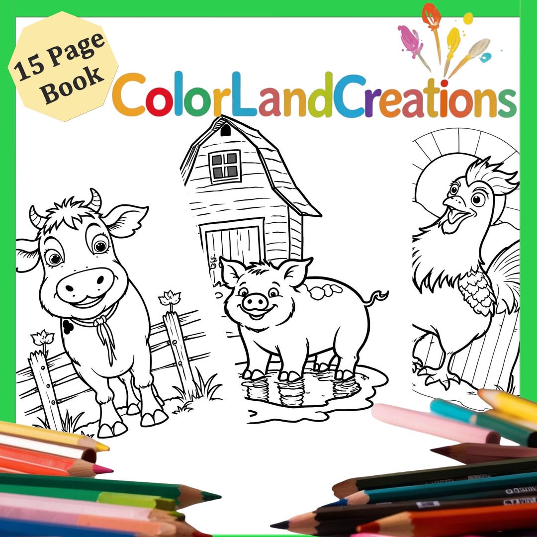 Cute and Cozy Farm Animals Coloring Book for Kids 15 Printable Pages of ...