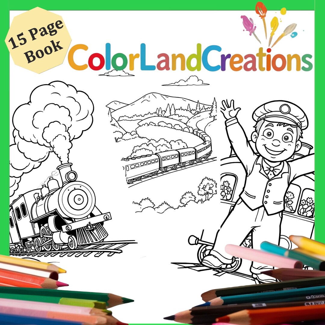 Trains Coloring Book: 15 Pages of Rail Adventures (PDF Download) - Etsy
