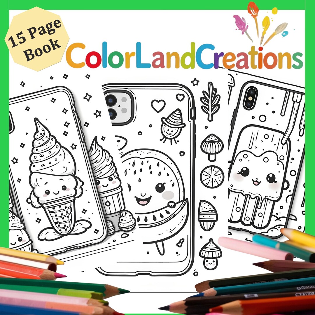 Kawaii Stylish Phone Cases Coloring Book - 15 Adorable Pages of Cute ...