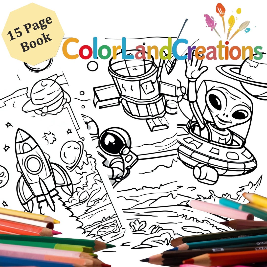 Outer Space Adventures Coloring Book for Kids - 15 Printable Pages of ...