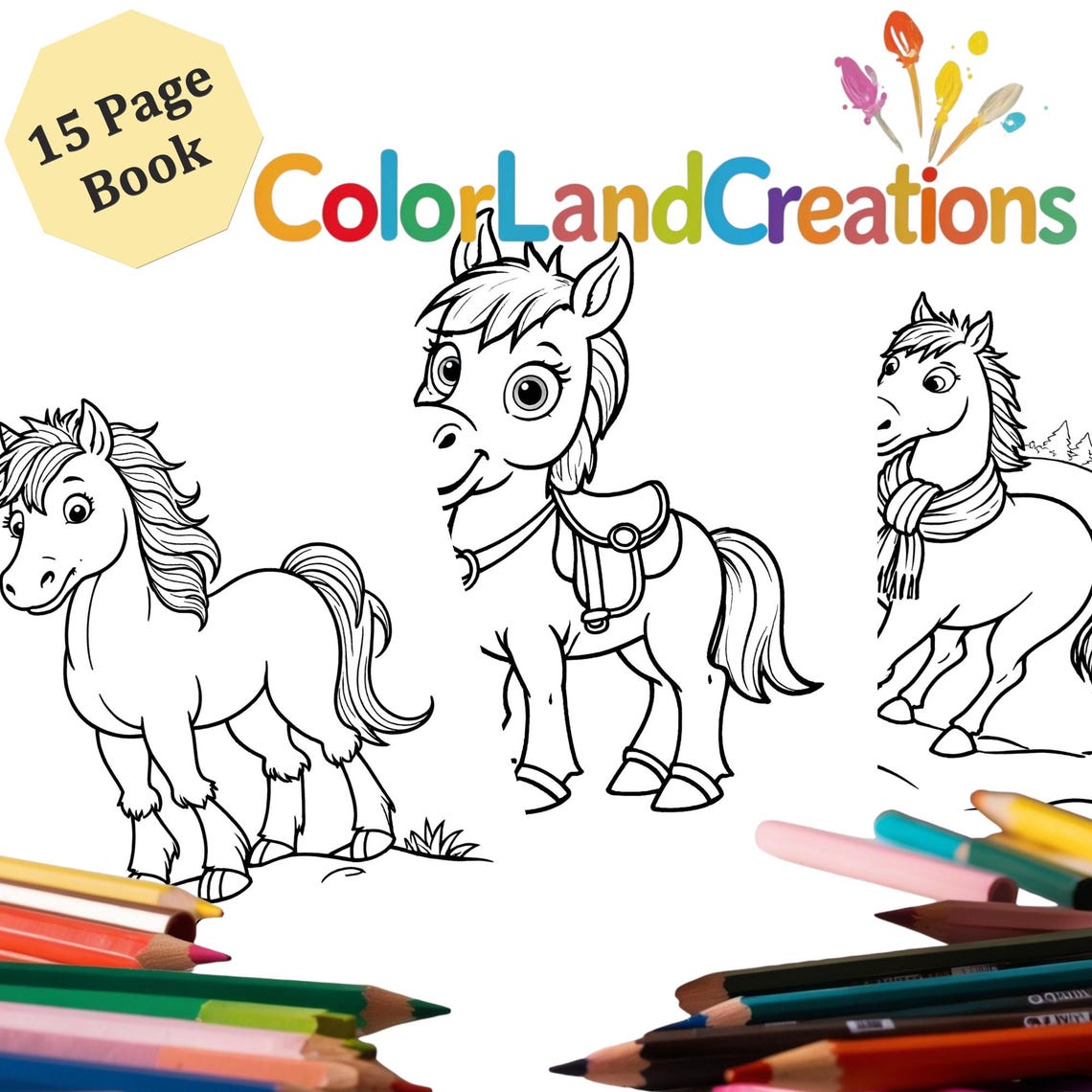 Cute Horses Coloring Book for Kids - 15 Printable Pages of Majestic ...