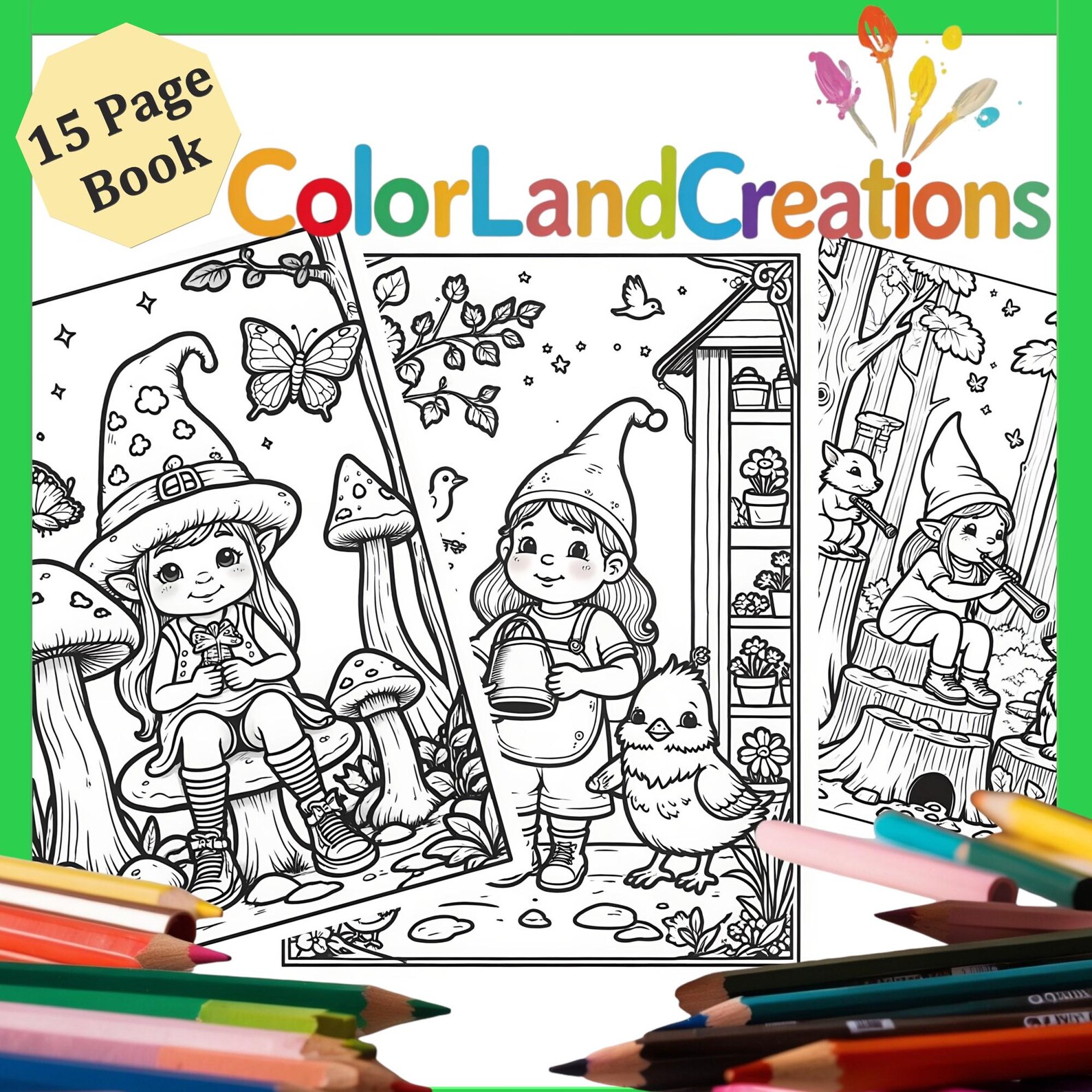 Gnome Girl Adventures Coloring Book for Kids - 15 Printable Pages of ...