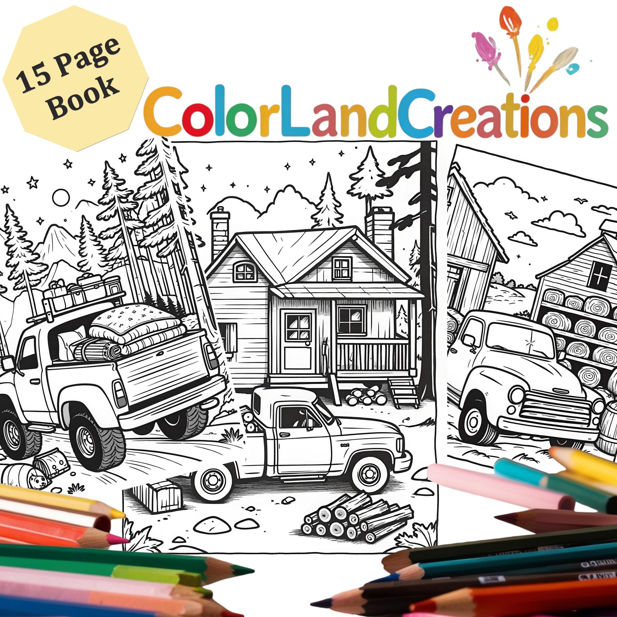 Fun Pickup Truck Adventures Coloring Book - 15 Unique Pages of Vintage ...