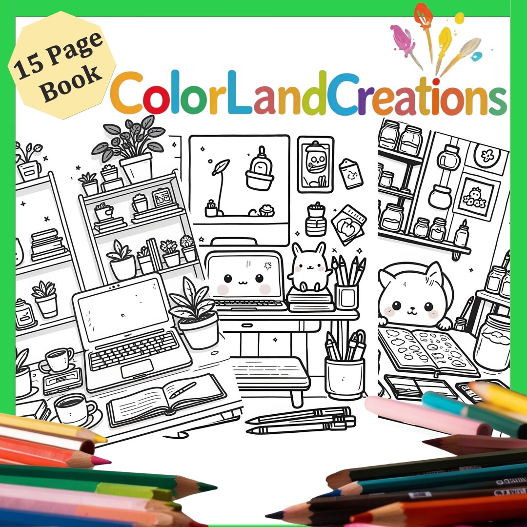 Cute Workspace Coloring Book for Kids - 15 Printable Pages of Adorable ...