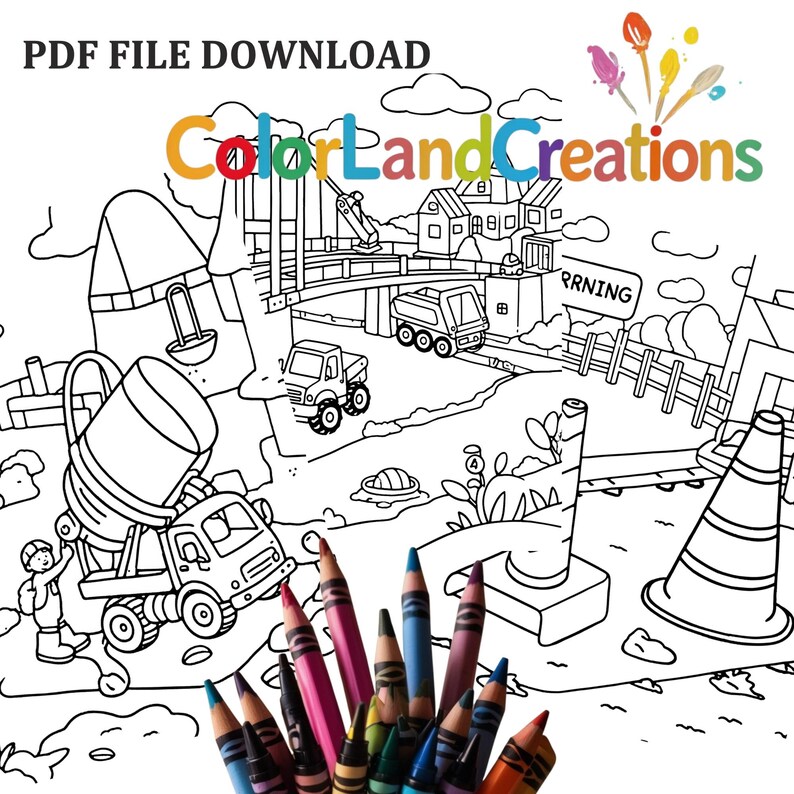 Construction Coloring Book: Trucks, Cranes, and Building Fun (PDF) - Etsy