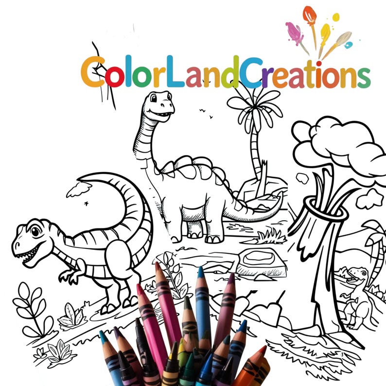 Dinosaur Coloring Book for Kids: 15 Dino Adventure Pages (digital PDF ...