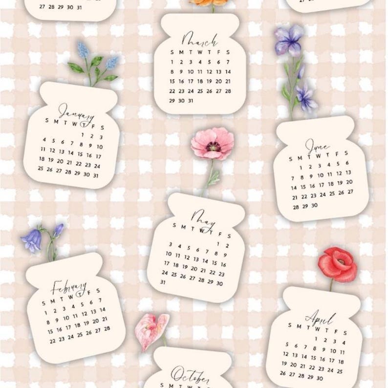 2026 Flower Vase Calendar With Wooden Easel Stand 4 X 6 Inches for ...
