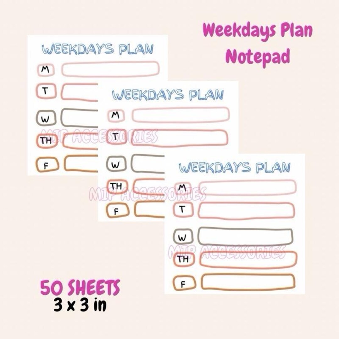 Weekdays Plan Notepad Memopad 50 Sheets 3x3 Inches Size Plan for School ...