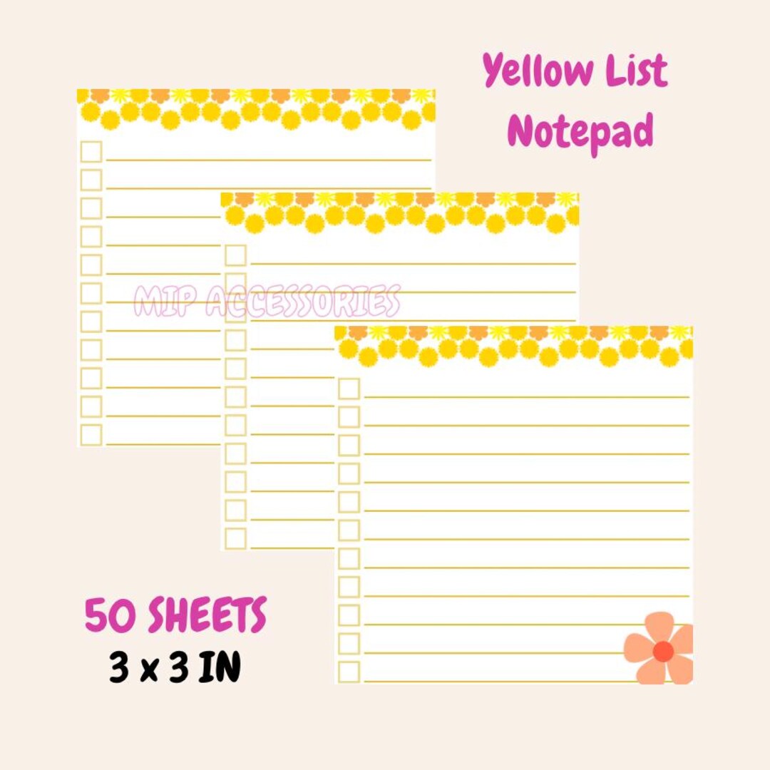 Yellow List Style Notepad Memopad for Students,offices 50 Sheets, 3x3 ...