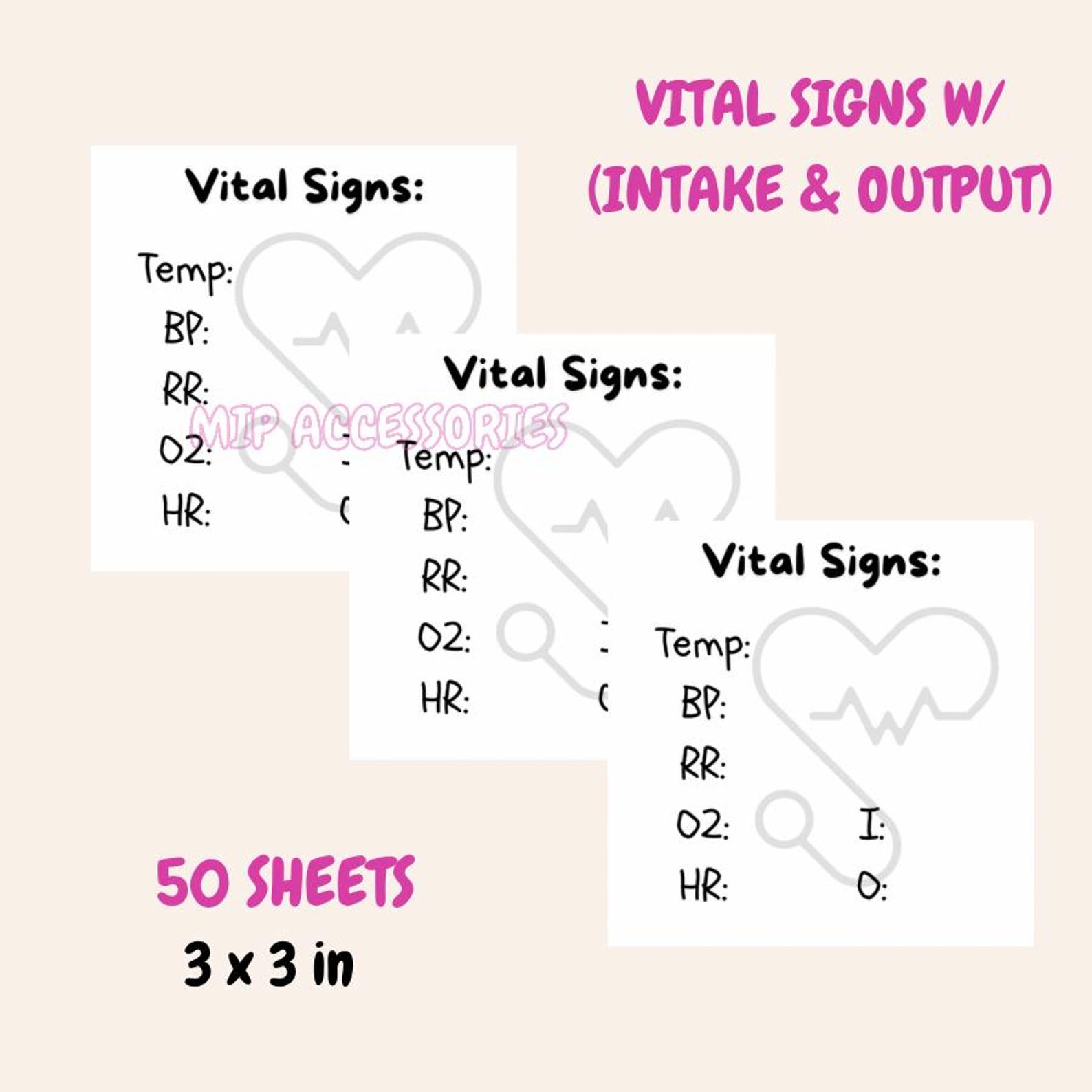 Vital Signs W/ (input and Output) Memo Pads Notepad 50 Sheets 3x3 in ...