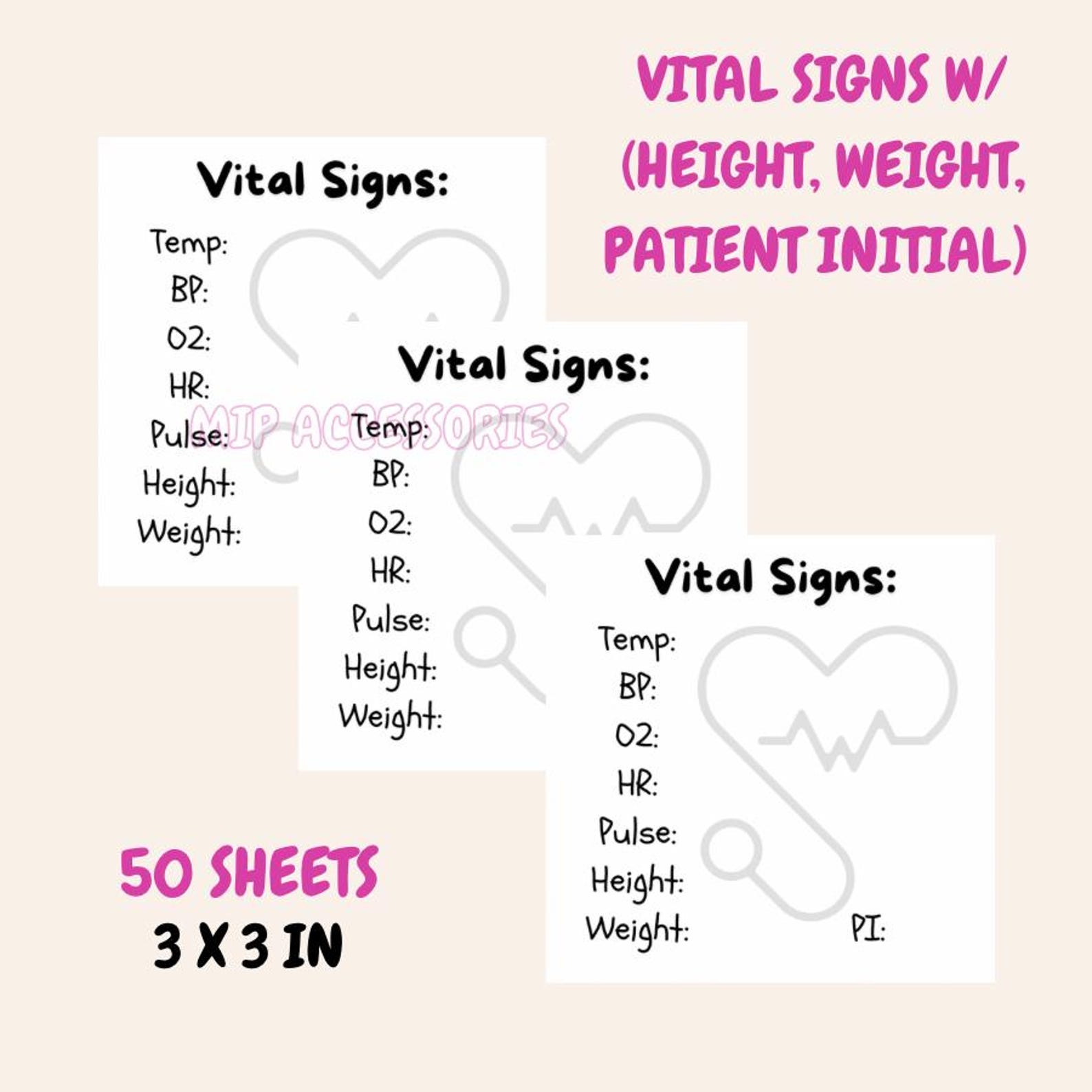 Vital Signs W/ (height,weight, Patient’s Initial) Memo Pads Notepad 50 ...