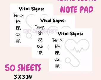 Vital Signs W/ (height,weight, Patient’s Initial) Memo Pads Notepad 50 ...