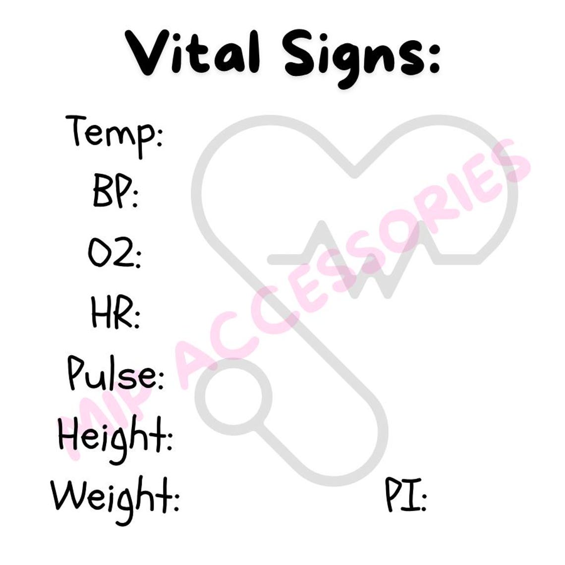 Vital Signs W/ (height,weight, Patient’s Initial) Memo Pads Notepad 50 ...
