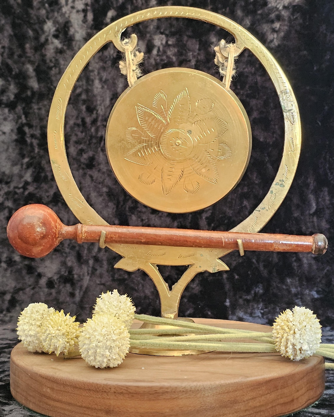 Vintage Brass Gong With Stand and Mallet From India - Etsy