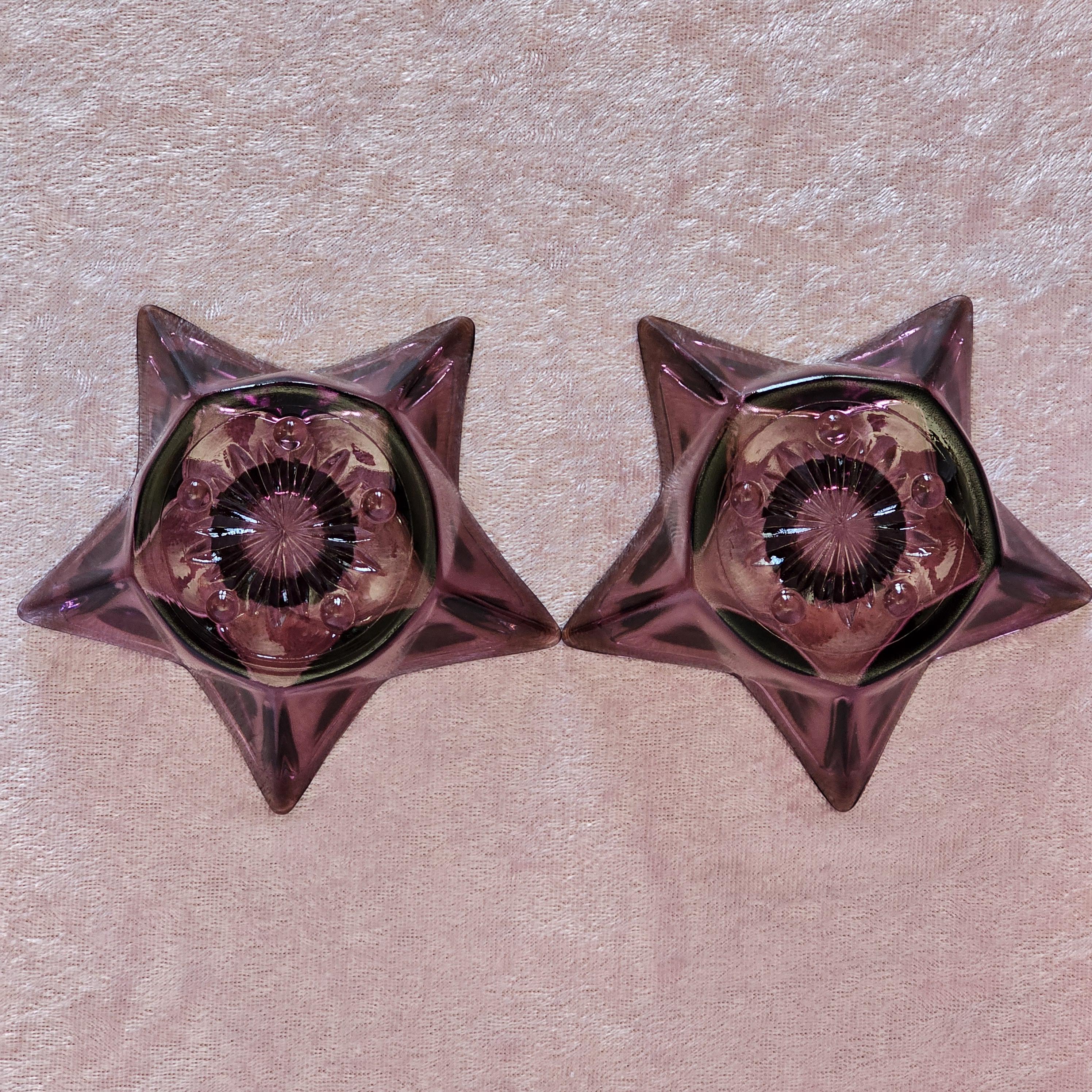 Pair of Hazel Atlas Moroccan Amethyst Star-shaped Candlestick Holders ...