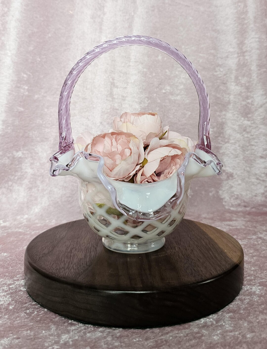 Fenton Opalescent Lattice Ruffle Basket With Lilac Handle - Etsy