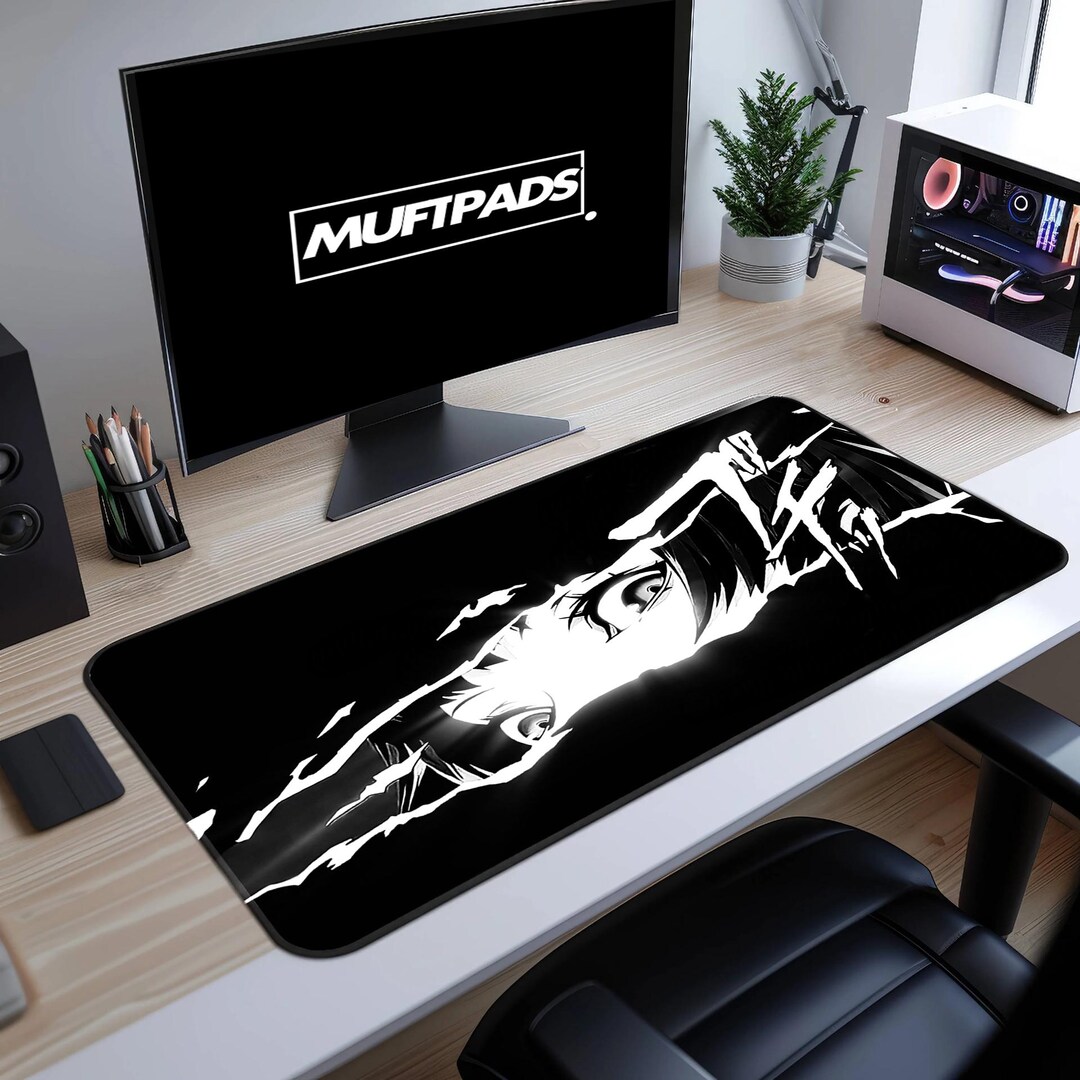 Black and Whiteanime Girl Desk Mat, Cute Anime Girl Mouse Pad, Pink ...