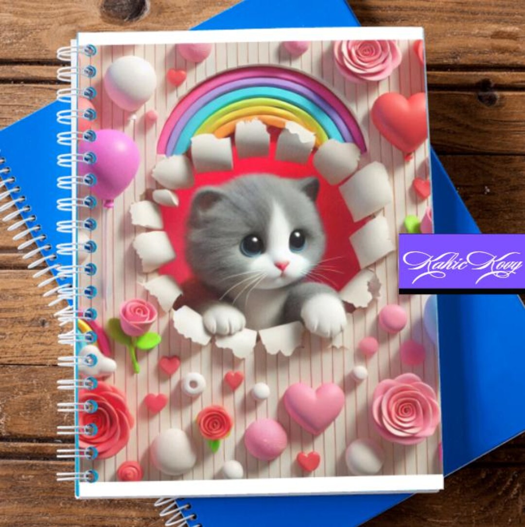 Whimsical Cat Notebook Cute Kitty Design, Ruled Line Journal for Cat ...