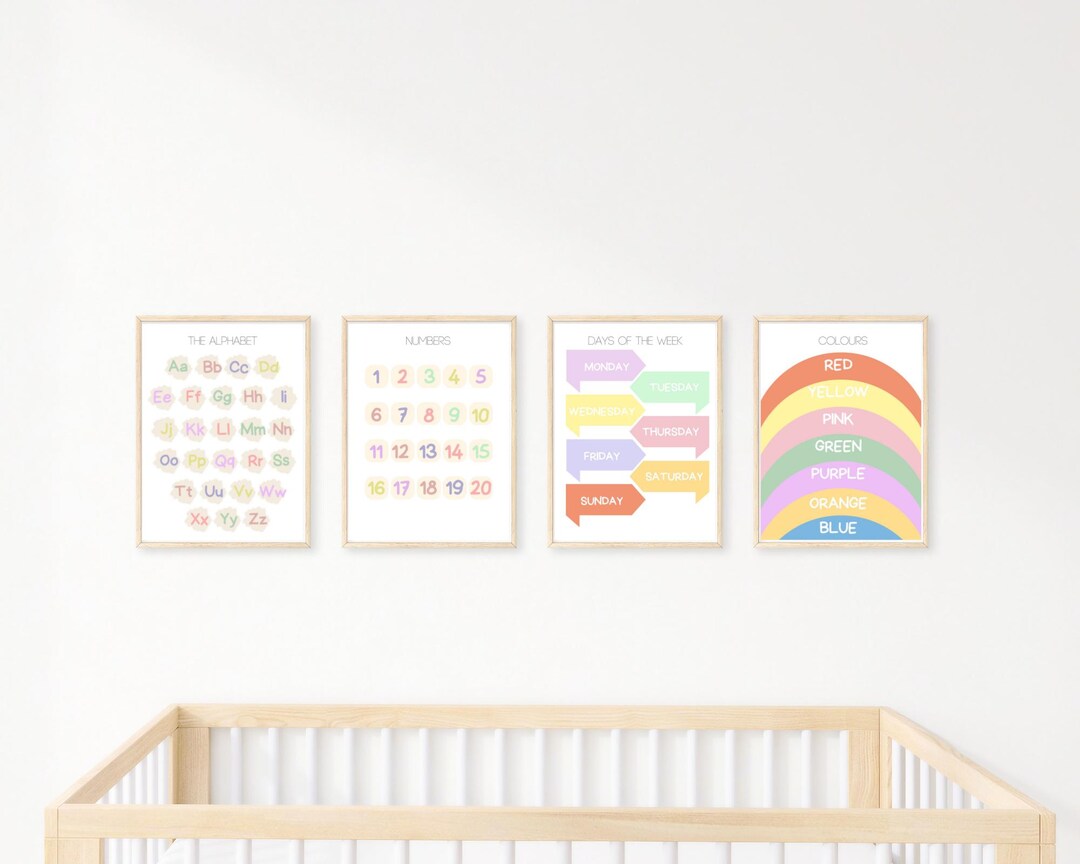 Set of 4 Educational Wall Posters for Toddlers and Children. Alphabet ...