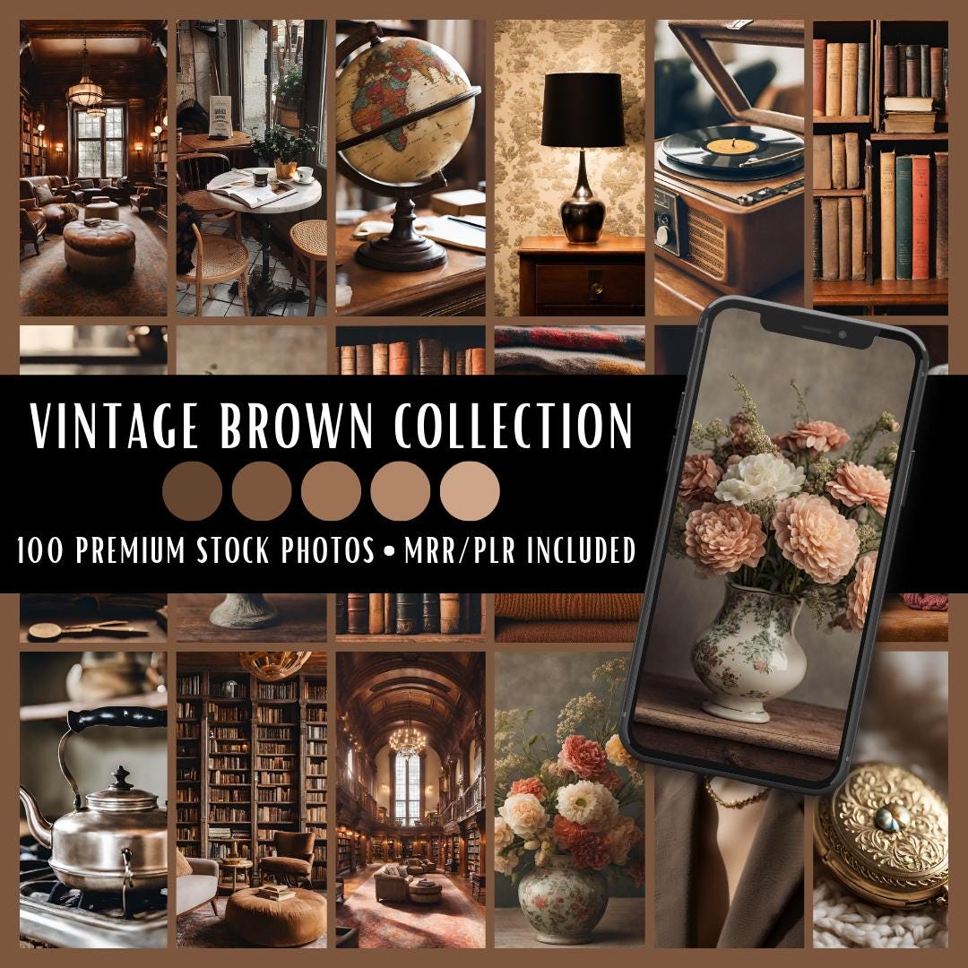Vintage Brown Collection | 100 Stock Photos MRR PLR | Brown Aesthetics | Instagram Post Faceless ...