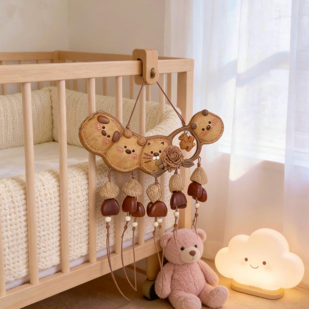 Woodland Nursery Decor, Natural Seed Pod Mobile, Cute Bear Wall Hanging ...