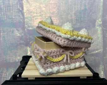 Handmade Crochet Cake Box White/pink/red Frosting With Cherry Details 3 ...