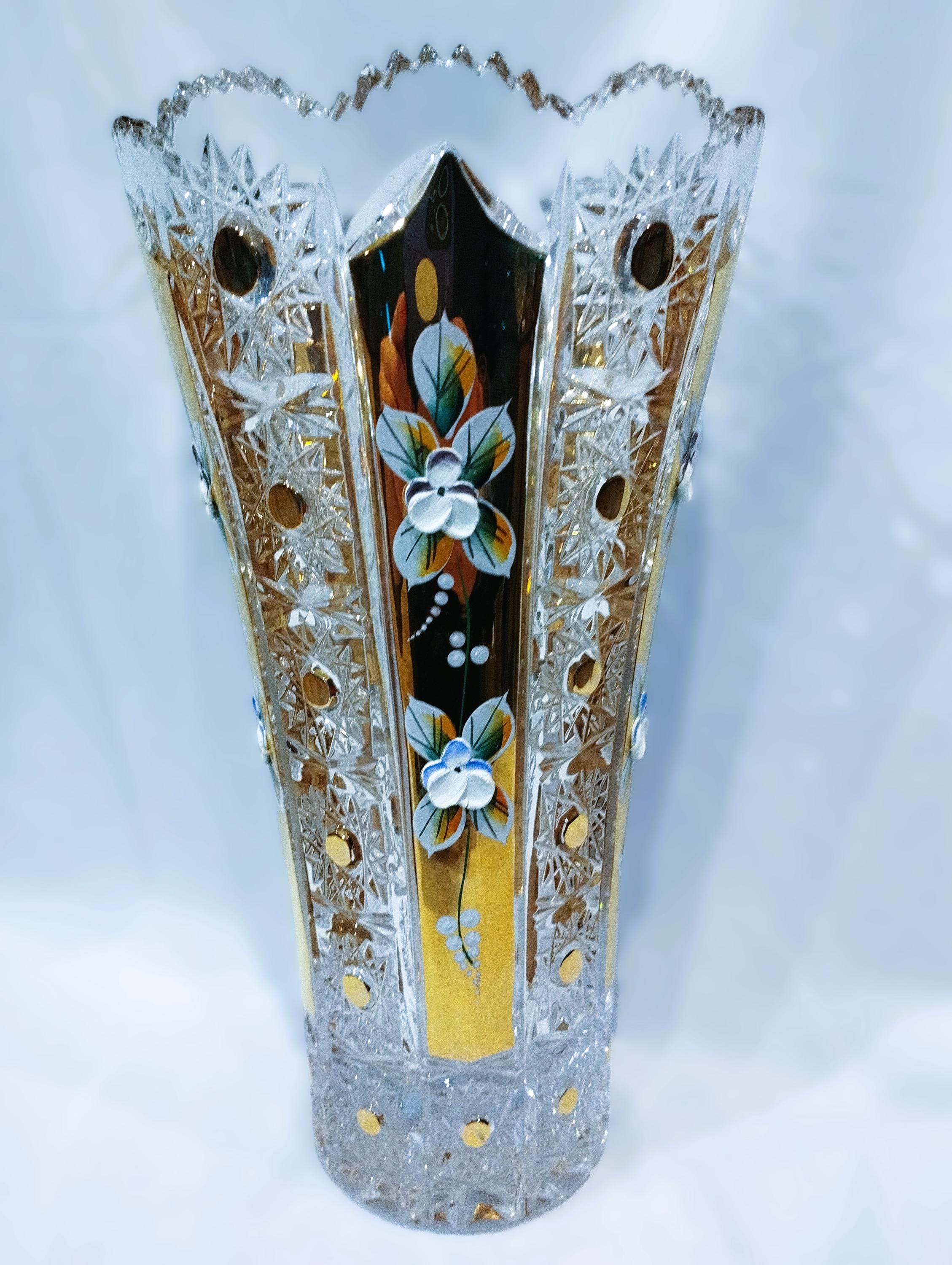 Czech Bohemia Crystal Glass - Cut Crystal Vase 25cm/10" Decorated Gold ...