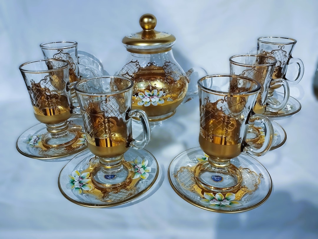 Czech Tea, Coffee Glass Set Decorated With Gold and Enamel 6+6 - Etsy