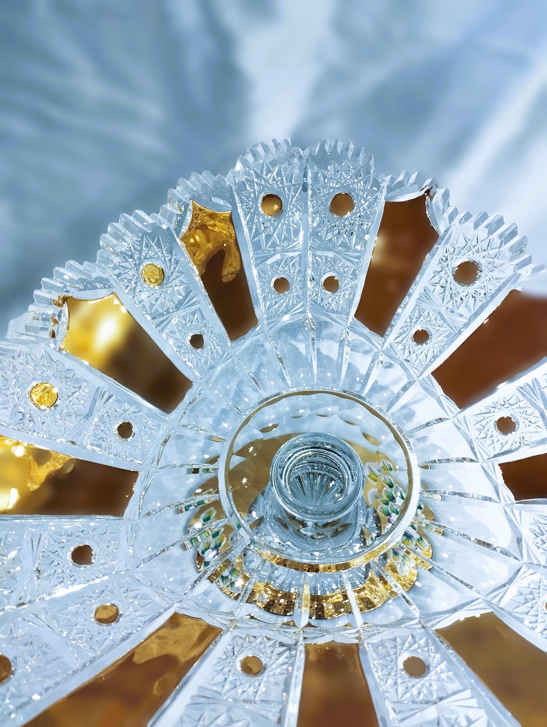 Czech Bohemia Crystal Glass - Luxury Cut Tray 31 Cm Decorated Gold and ...