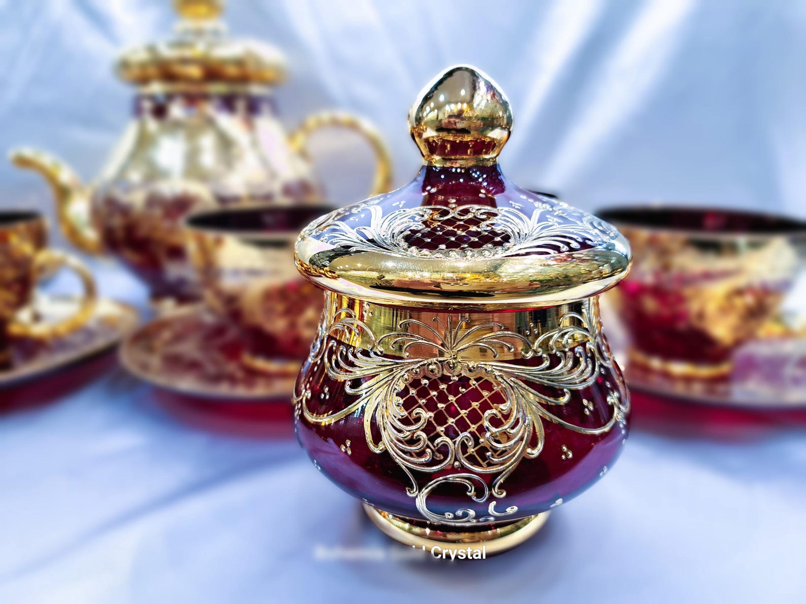 Luxury Czech Tea, Coffee Red Glass Set Decorated With Gold - Etsy