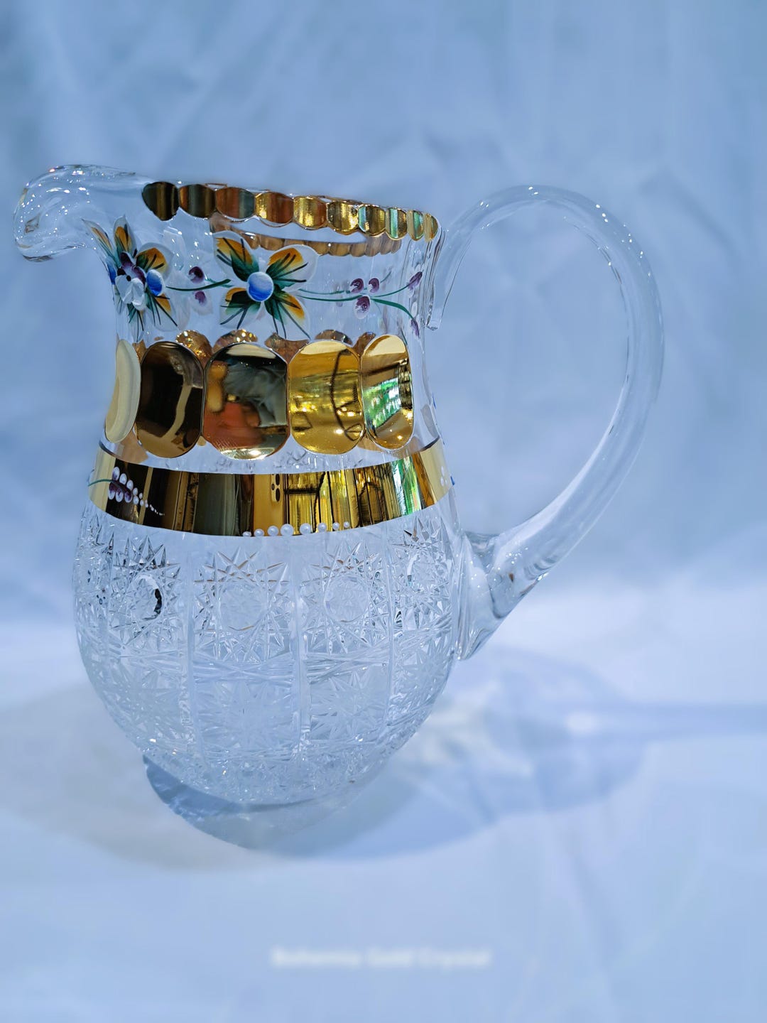 Czech Decorative Cut Glass Crystal Pitcher 26 Cm Decorated Gold, Enamel ...