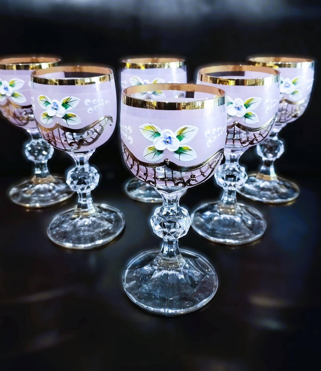 Copas de licor de color checo decoradas con oro y esmalte 6 piezas ...