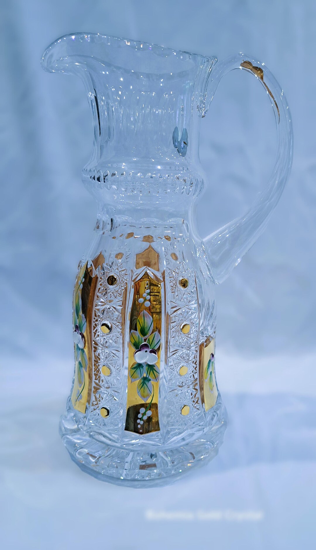Czech Decorative Cut Glass Crystal Pitcher 30 Cm Decorated Gold, Enamel ...