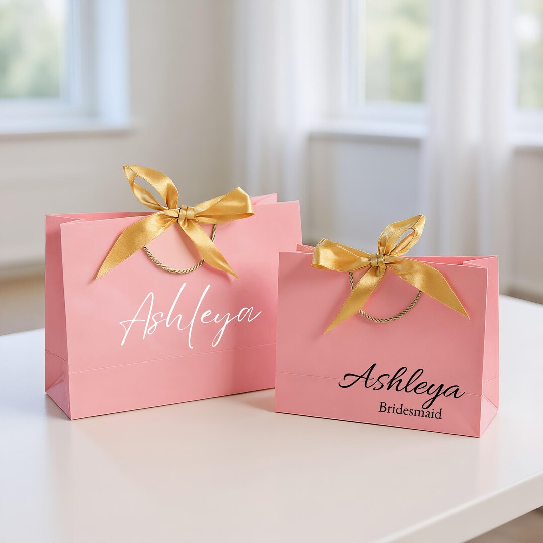 Personalized Pink Wedding Bridesmaid Gift Bags,ribbon Tie Party Favor ...