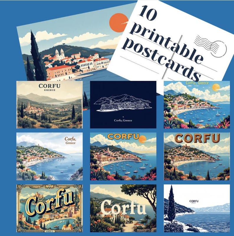 10 Vintage Tourism Travel Corfu Greece Printable Postcards, Printable ...