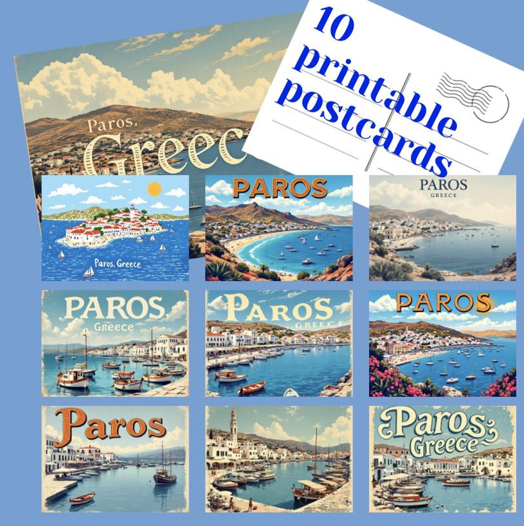 10 Vintage Tourism Travel Paros Greece Printable Postcards, Printable ...
