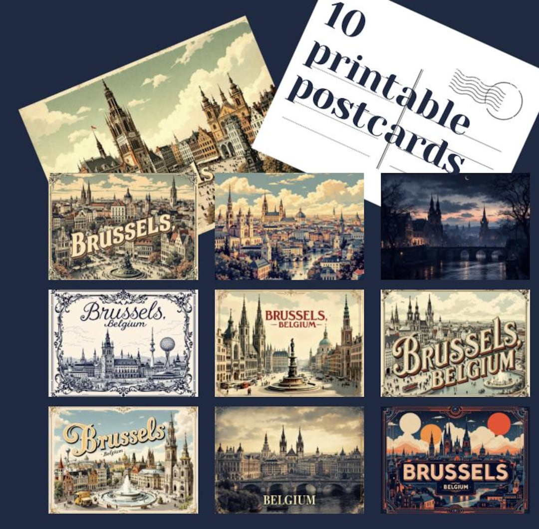 10 Vintage Tourism Travel Brussels Belgium Printable Postcards, Printable Art, Digital Paper ...